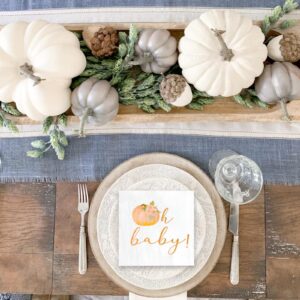 Orange Baby Little Pumpkin Paper Napkins 6.5 x 6.5 Inches Fall Themed Baby Shower Autumn Gender Reveal Tableware Ideas 50 Pack