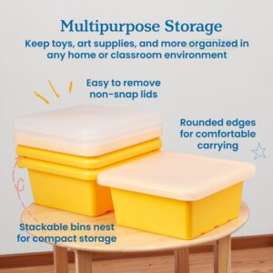 ECR4Kids Square Bin with Lid, Storage Containers, Yellow, 4-Pack