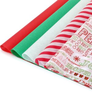 loadsfun christmas tissue paper bulk, 120 sheets christmas tissue paper for gift bags assorted design gift wrapping paper, red green white tissue paper for xmas decor holiday crafts (letters)