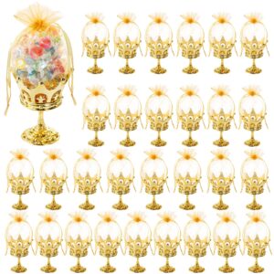 noamus 30 pack fillable crown with pouch, gold plastic goblet with drawstring bags, decorative candy storage boxes party favor container for candy chocolate cake dessert princess baby shower birthday