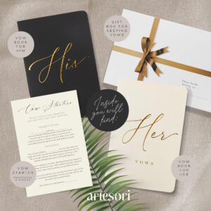 ARTESORI Wedding Vow Book for Her & Him, Soft Touch, Gold Foil Engraving, 28 Lined Pages, Wedding Vow Books His and Hers, Wedding Essentials, Wedding Registry Ideas, His and Hers Gifts [Ivory & Black]