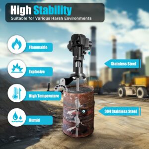 HENHAIY 50 Gallon Pneumatic Bracket Mixer 1/2HP Tank Barrel Air Mix Clip Paint Blender w/Blade Automatic Paint Stirring Machine Ink Mixer Air Agitator Mixing Tool Hand-Held