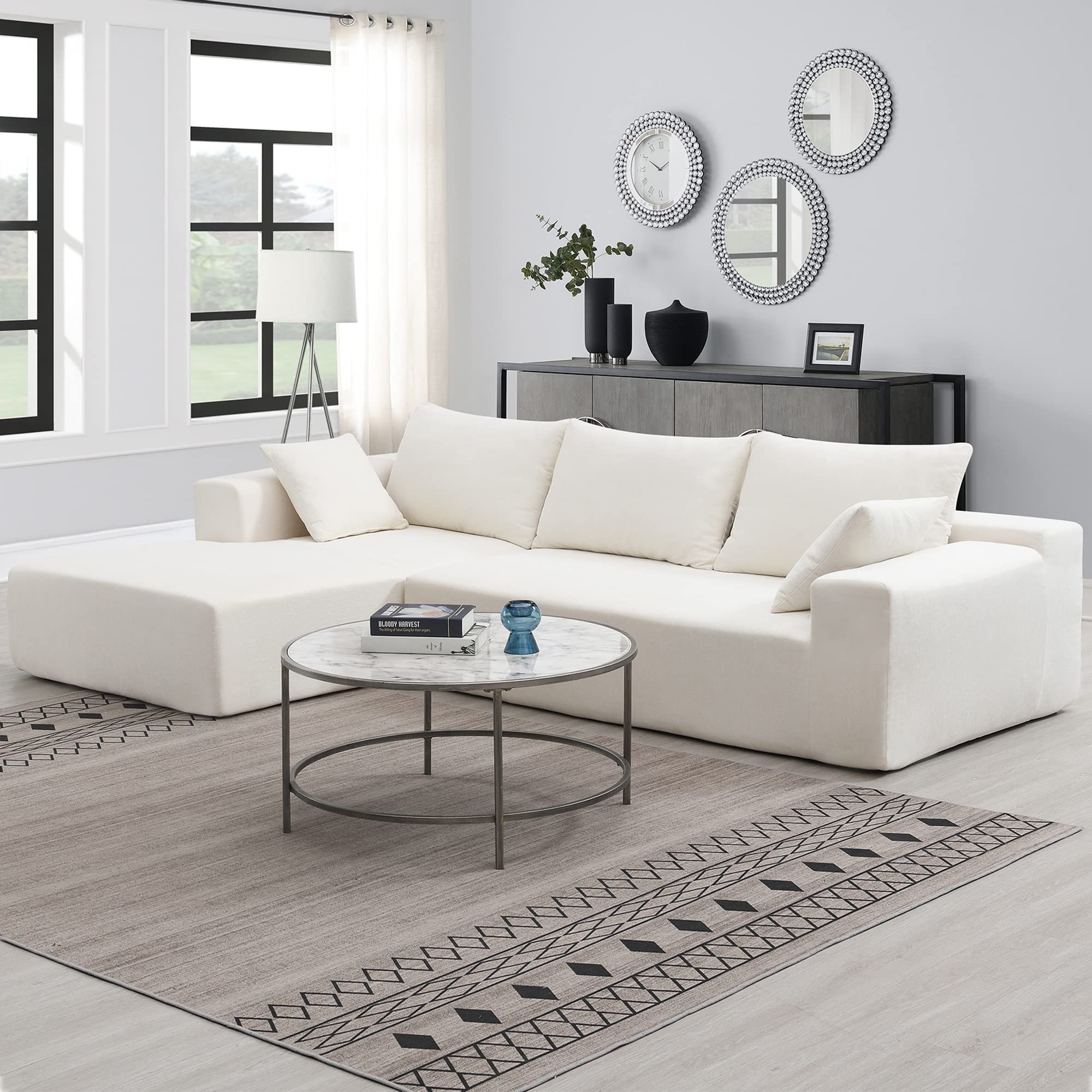 Aiuyesuo 109 * 68" Modular Sectional Living Room Sofa Set, L-Shape Modern Minimalist Style Couch, 2 PC Free Combination Upholstered Sleeper Sofa for Living Room/Bedroom/Salon (White-JZP078)