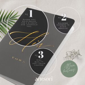 ARTESORI Wedding Vow Book for Her & Him, Soft Touch, Gold Foil Engraving, 28 Lined Pages, Wedding Vow Books His and Hers, Wedding Essentials, Wedding Registry Ideas, His and Hers Gifts [Ivory & Black]