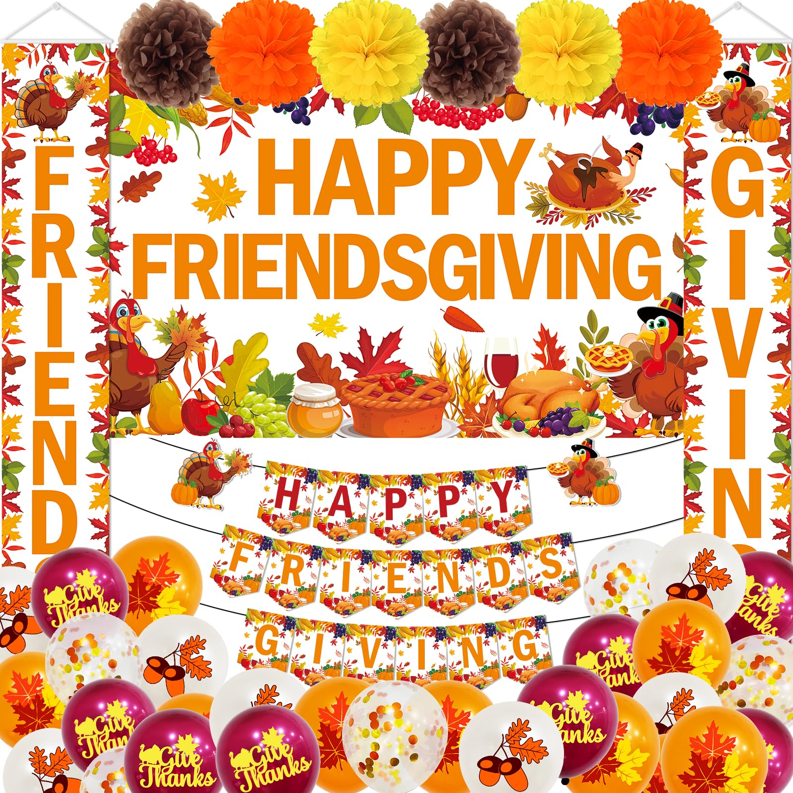 Happy Friendsgiving Banner Thank You Banner and thanksgiving balloons for Friendsgiving Decorations Happy Thanksgiving Decorations Thanksgiving Birthday Decorations Thanksgiving Party Decorations