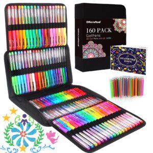 oficrafted 160 pack gel pen sets for adult coloring books, colored gel pens with 40% more ink, gel coloring pens with travel case for artists and kids drawing doodling journaling & craft art supplies