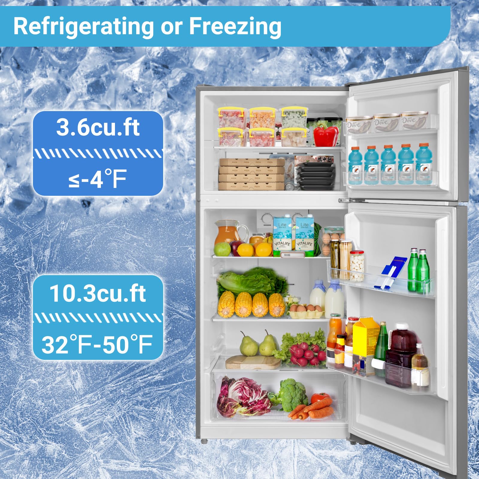 Smad Top Freezer Refrigerator with Reviseble Door 13.9 Cu.ft Refrigerators with Freezer Adjustable Temperature Garage Ready Refrigerator for Home Dorm Kitchen Stainless Steel