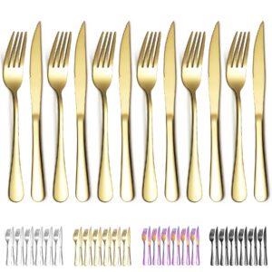 evanda gold steak knives set 12 piece, gold titanium plating stainless steel 6 dinner forks and 6 dinner knives set, steak knives steak forks, dishwasher safe