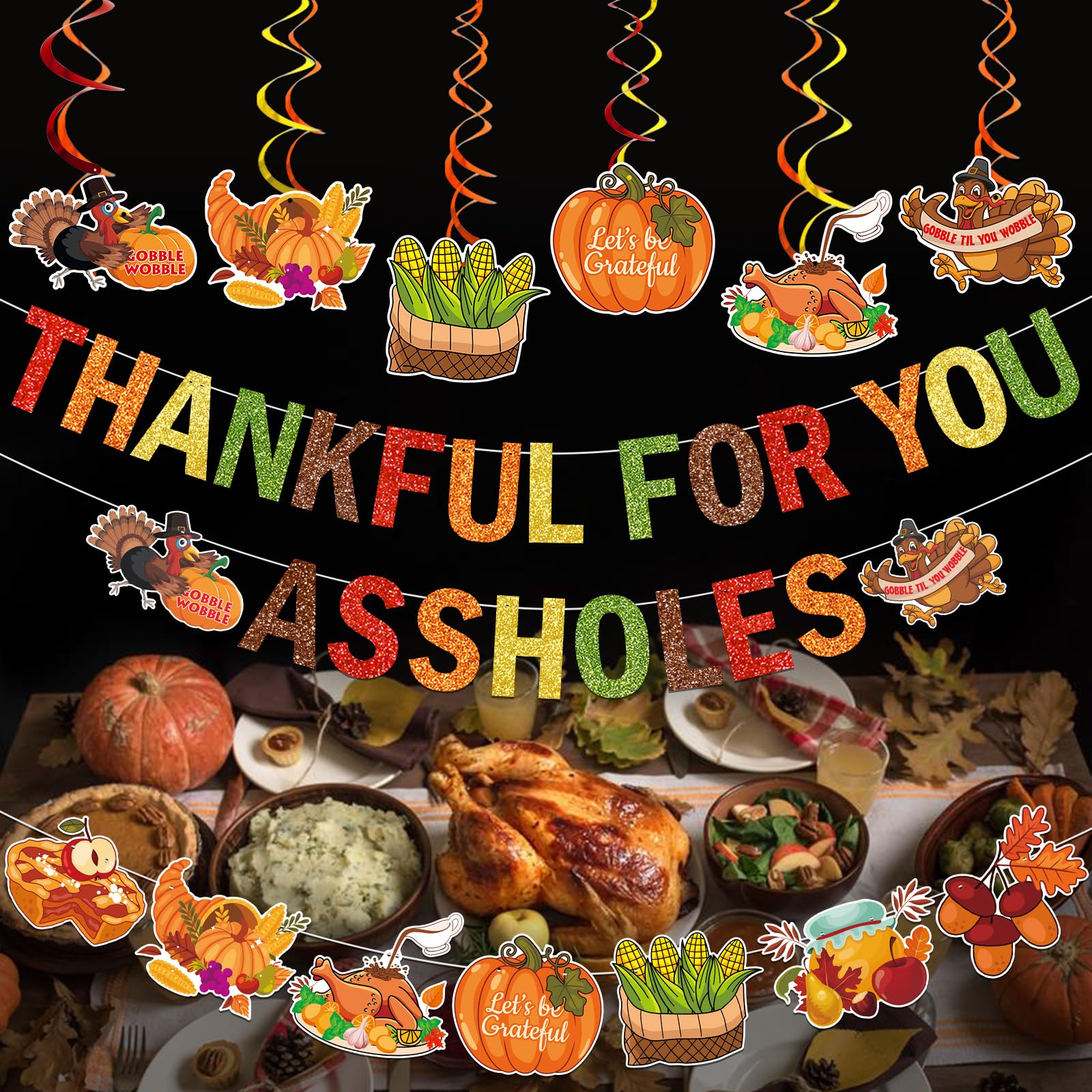 Thankful for You Banner Friendsgiving Banner Thank You Banner for Thanksgiving Decorations Glittery Thanksgiving Banner for Friendsgiving Decorations