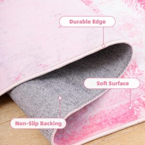 TRUEDAYS Area Rug Washable Pink Rug - 5x7 Rug Modern Abstract Rug for Entryway College Dorm Living Room Bedroom - Soft Low Pile Indoor Carpet with Non-Slip Backing for Home Décor