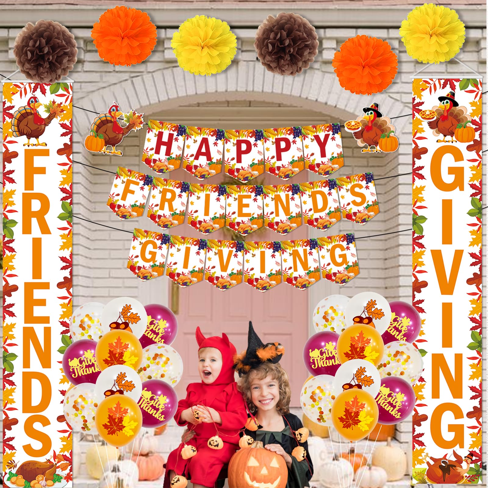 Happy Friendsgiving Banner Thank You Banner and thanksgiving balloons for Friendsgiving Decorations Happy Thanksgiving Decorations Thanksgiving Birthday Decorations Thanksgiving Party Decorations