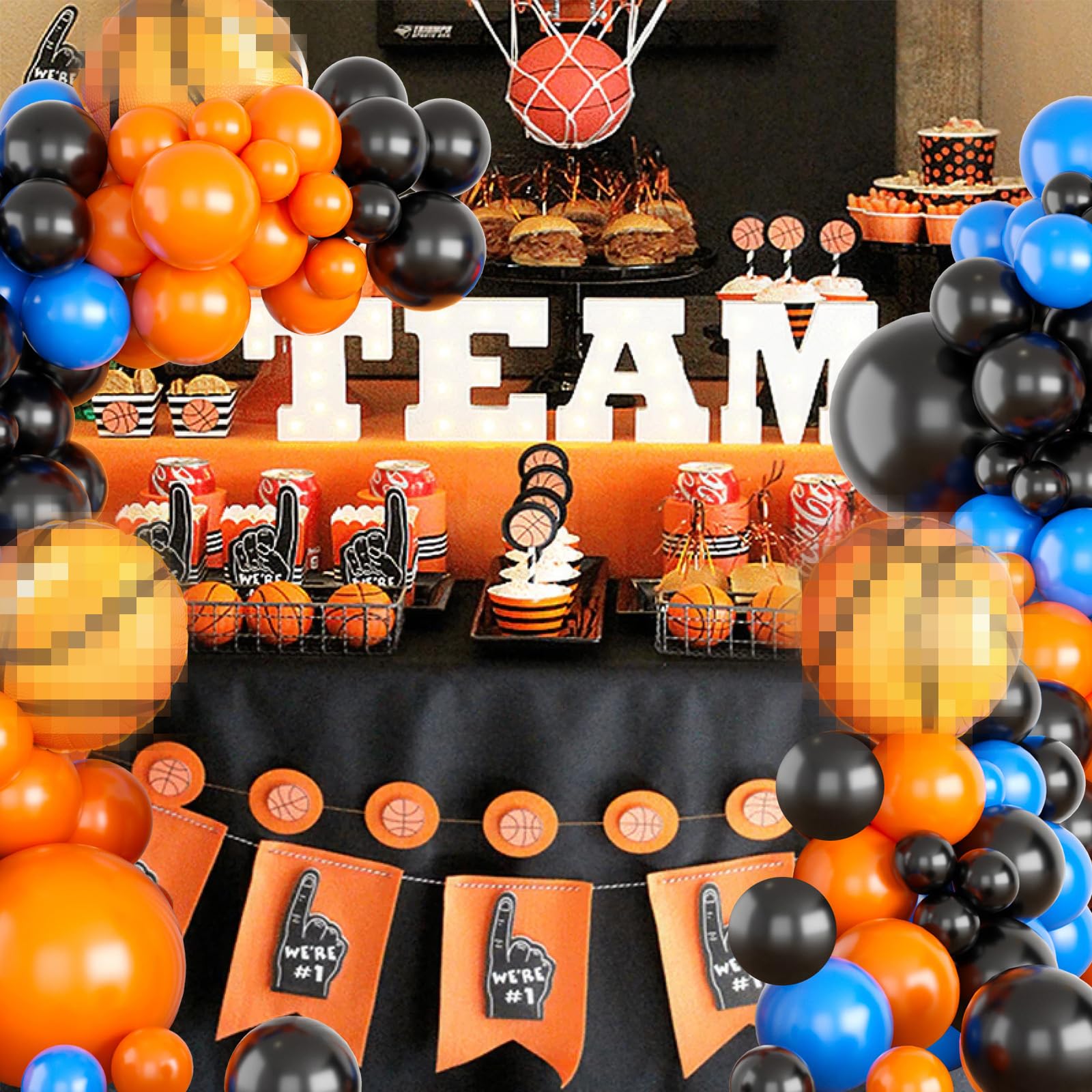 Basketball Balloon Arch Garland Kit,Orange Black Blue Balloon Garland with Basketball Foil Balloon for Men Teen Kids Birthday Graduation Party Decorations,Basketball Sports Theme Party Decor Supplies