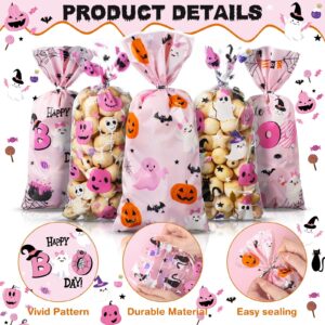 Yeaqee 100 Pcs Halloween Little Boo Baby Shower Favor Bags Pink Halloween Candy Treat Bags Bulk Little Boo Goody Gift Bags for Halloween Theme Kids Birthday Baby Shower Party Favors Supplies