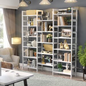 Homykic Bamboo Triple Wide Shallow Bookshelves and Bookcases, 6-Tier 6ft Tall Bookshelf with 17 Open Display Shelves, Super Large Freestanding Book Shelf for Home Office, Bedroom, Living Room, White