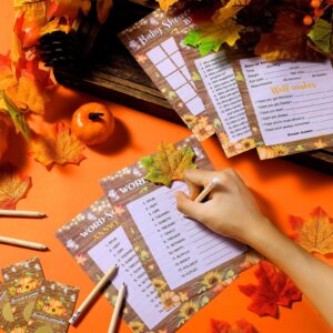 Harloon 142 Pcs Fall Baby Shower Games Set Include 130 Fall Baby Shower Party Game with 12 Pencils for Thanksgiving Pumpkin Autumn Baby Shower Favors Rustic Gender Reveal Neutral Baby Shower Games