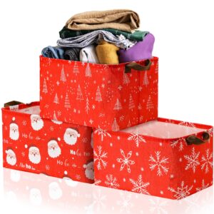 layhit 3 pcs christmas storage bins large foldable christmas basket with handles xmas tree santa snowflake storage boxes fabric collapsible red storage basket for cloth toy book storage