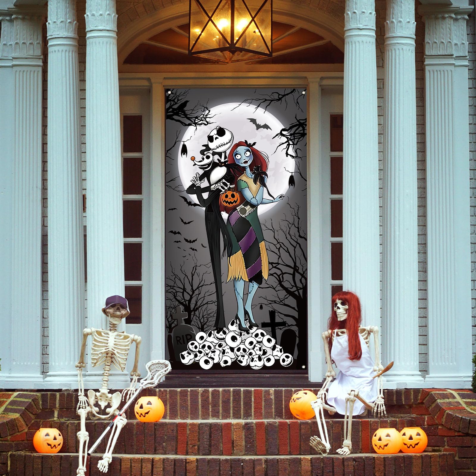 Halloween Decorations Halloween Gothic Skull Door Cover Christmas Nightmare Before Front Porch Sign Halloween Decorations and Supplies for Home Party