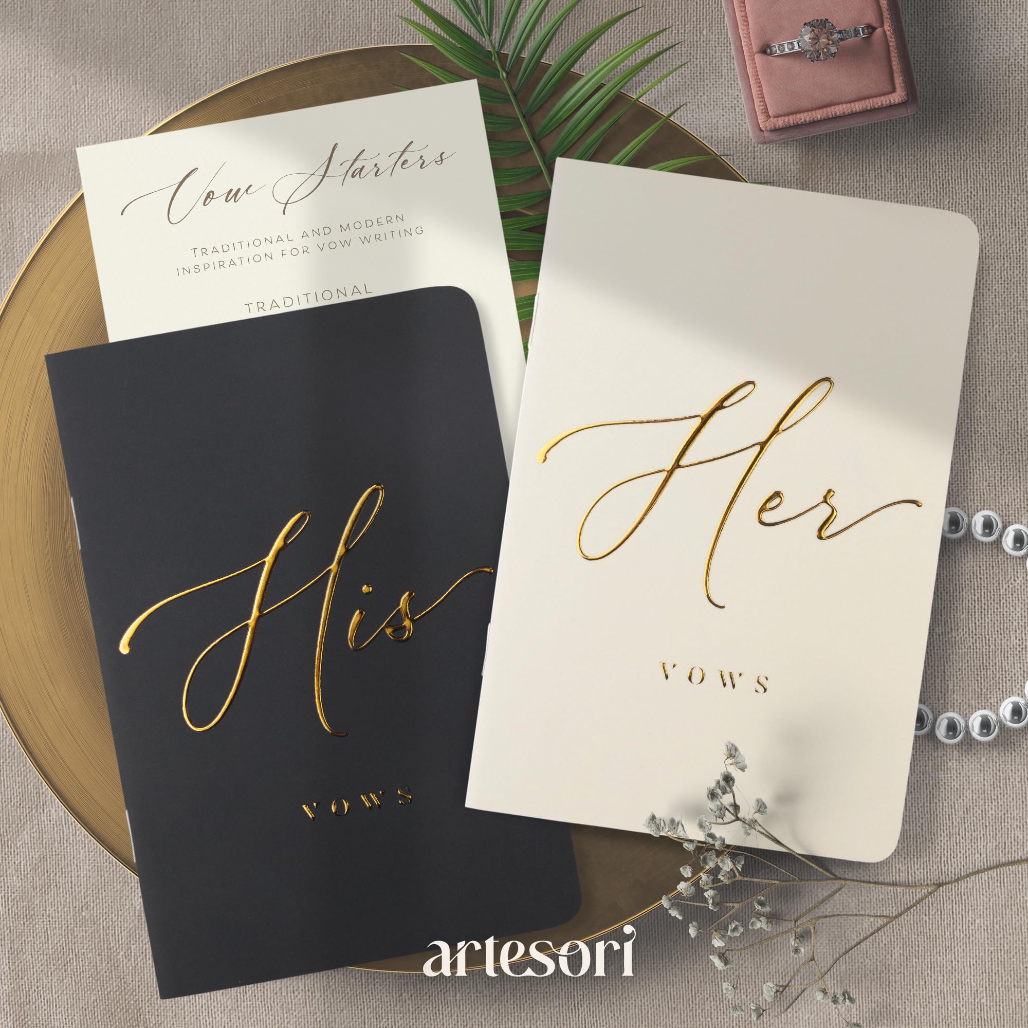 ARTESORI Wedding Vow Book for Her & Him, Soft Touch, Gold Foil Engraving, 28 Lined Pages, Wedding Vow Books His and Hers, Wedding Essentials, Wedding Registry Ideas, His and Hers Gifts [Ivory & Black]