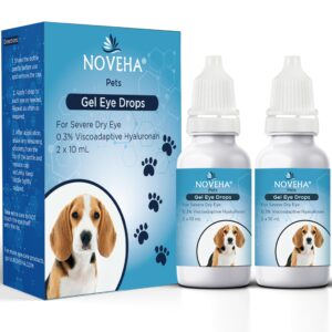 noveha pet gel eye drops with 0.3% viscoadaptive hyaluronan | eye solution for severe dry eyes - long lasting hydration, reduces nuisance, swelling & dryness - eye lube for dogs and cats (2x10ml)