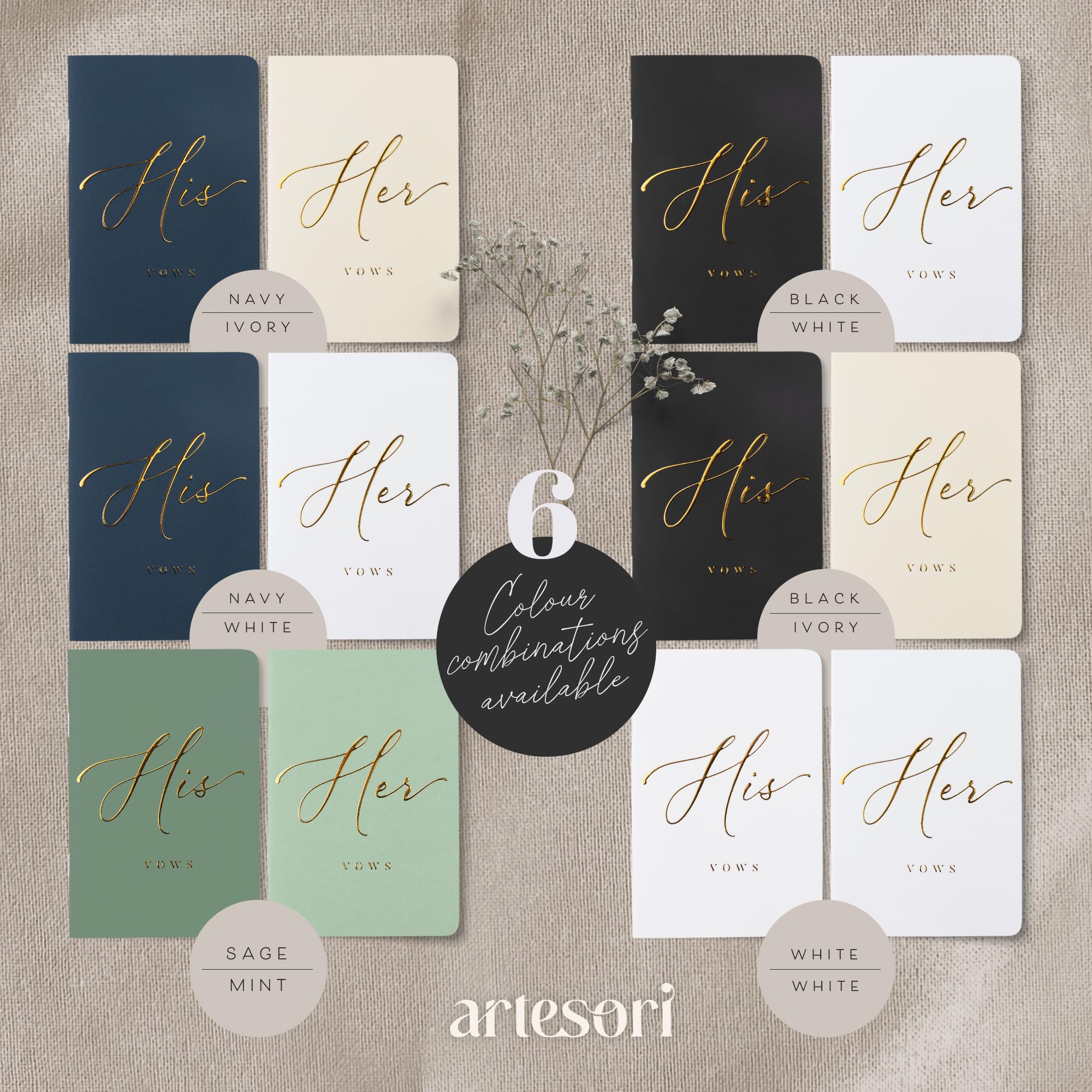 ARTESORI Wedding Vow Book for Her & Him, Soft Touch, Gold Foil Engraving, 28 Lined Pages, Wedding Vow Books His and Hers, Wedding Essentials, Wedding Registry Ideas, His and Hers Gifts [Ivory & Black]