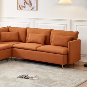 BAMOOLI 92 × 92'' Modular Sectional Couch, Comfy Boucle Teddy Fabric Corner Sofa, L Shape Sectional Sofa 5-Seater Couch with Gold Metal Legs, Corner Couch for Living Room, Bedroom, Apartment, Orange