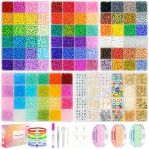 paodey 4mm glass seed beads friendship bracelet kit, 15500pcs 96 colors 6/0 small beads for friendship bracelet beads waist beads with string cords letter beads for diy jewelry making girls craft