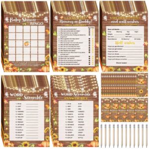 harloon 142 pcs fall baby shower games set include 130 fall baby shower party game with 12 pencils for thanksgiving pumpkin autumn baby shower favors rustic gender reveal neutral baby shower games