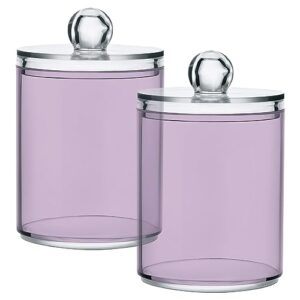 gredecor 2 pack qtip holder organizer dispenser clear thistle purple bathroom storage canister cotton ball holder bathroom containers for cotton swabs/pads/floss