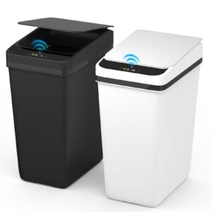 procade 2pack-2.5 gal bathroom trash can sensor motion, slim touchless trash bin with lid,plastic electric garbage bin,small smart automatic garbage can for room (black and white)