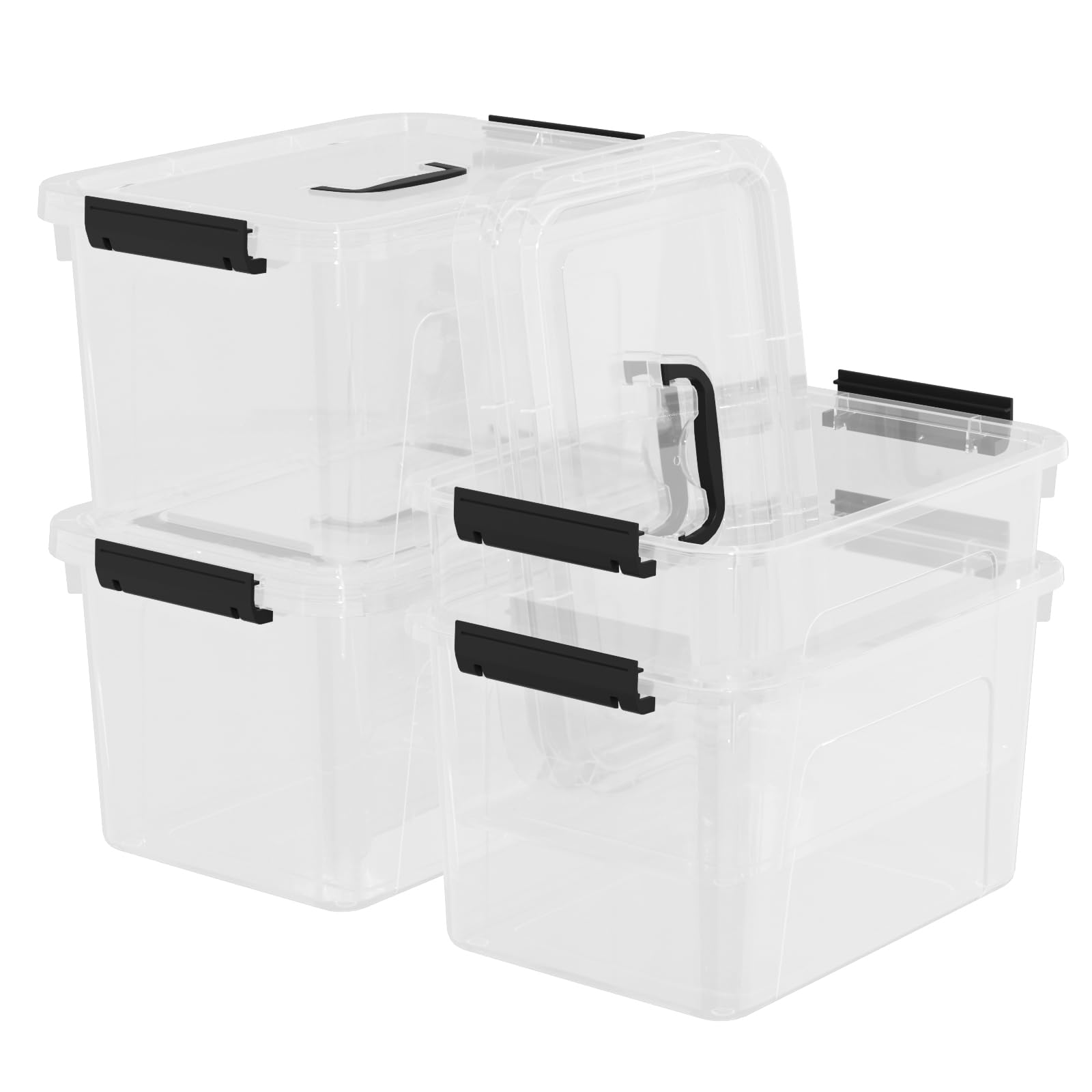 Tyminin 4-Pack Clear Latch Storage Box with Lid, Plastic Lidded Storage Bin, 10 Quart