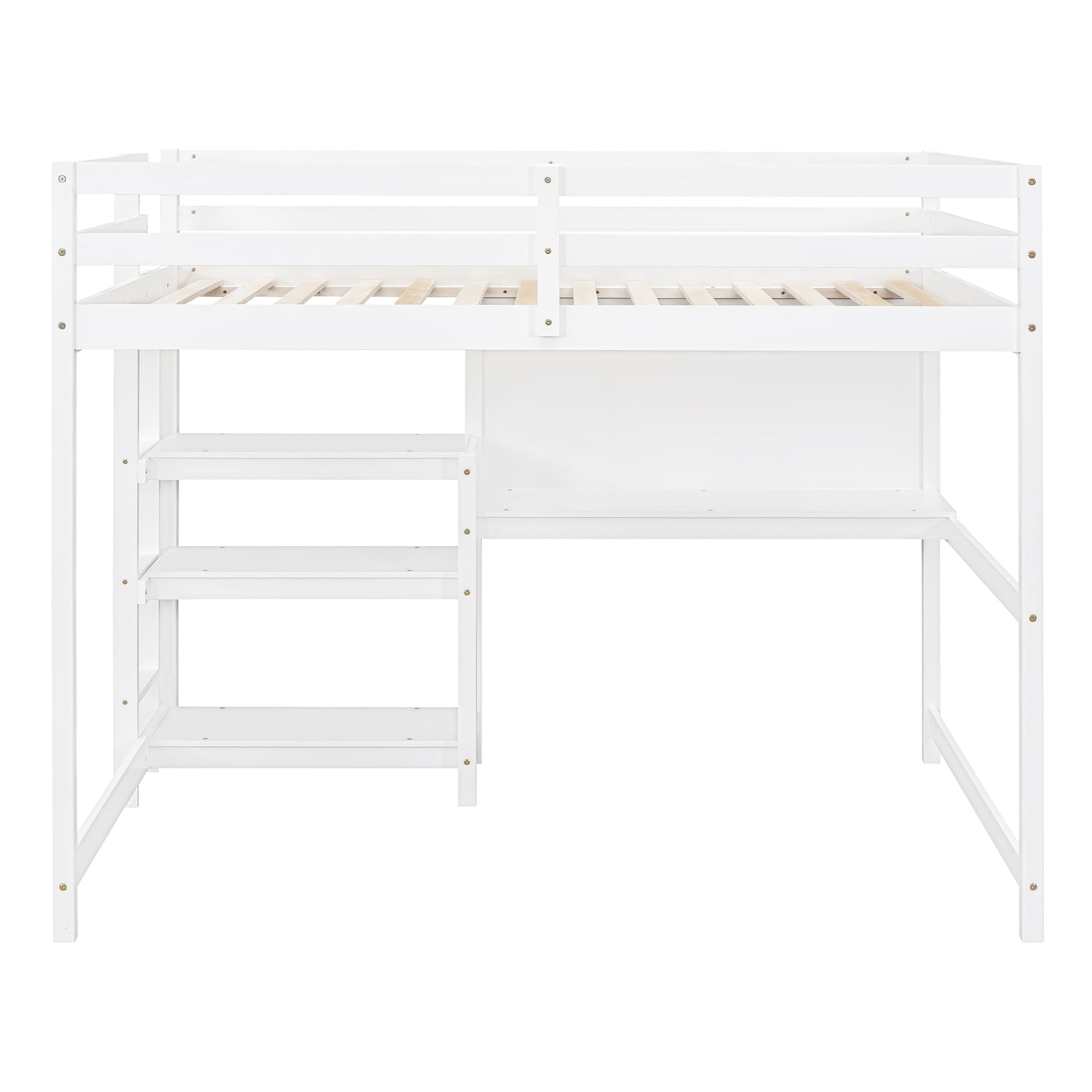 Full Size Loft Bed with Desk and Storage,Wood loft beds,for Girls Boys Teens Adults,No Box Spring Needed（White）