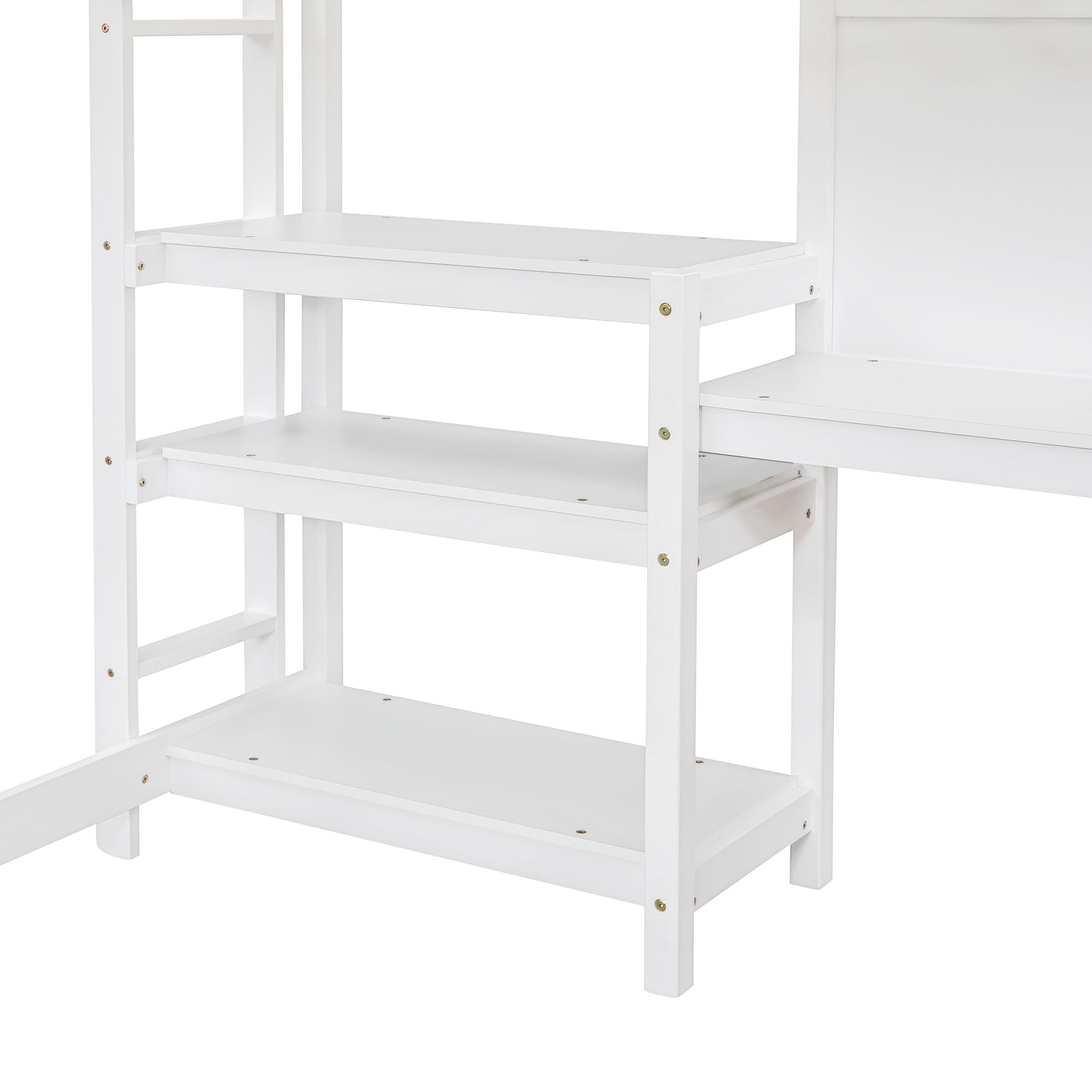 Full Size Loft Bed with Desk and Storage,Wood loft beds,for Girls Boys Teens Adults,No Box Spring Needed（White）