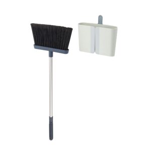 Joseph Joseph CleanStore Wall-Mounted Adjustable Long Handle Broom Sweeper with Dust-Shield Storage, Indoor Sweeping Floor Brush with Soft Bristles and Comb