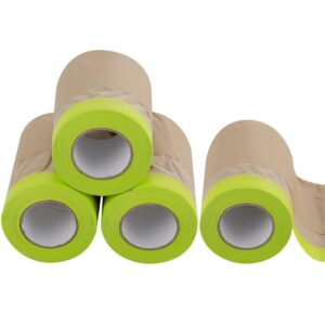 yeesport 4 rolls pre-taped masking paper for painting, 6 in x 50 ft tape and drape painters paper, paint adhesive protective paper roll for covering skirting, door frames, cars