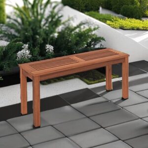 Tangkula Patio Wood Bench, 2-Person Solid Wood Bench with Slatted Seat, 39.5" Long Loveseat with Stable Wood Frame, Indoor Outdoor Dining Bench for Backyard, Poolside, Entryway (1)