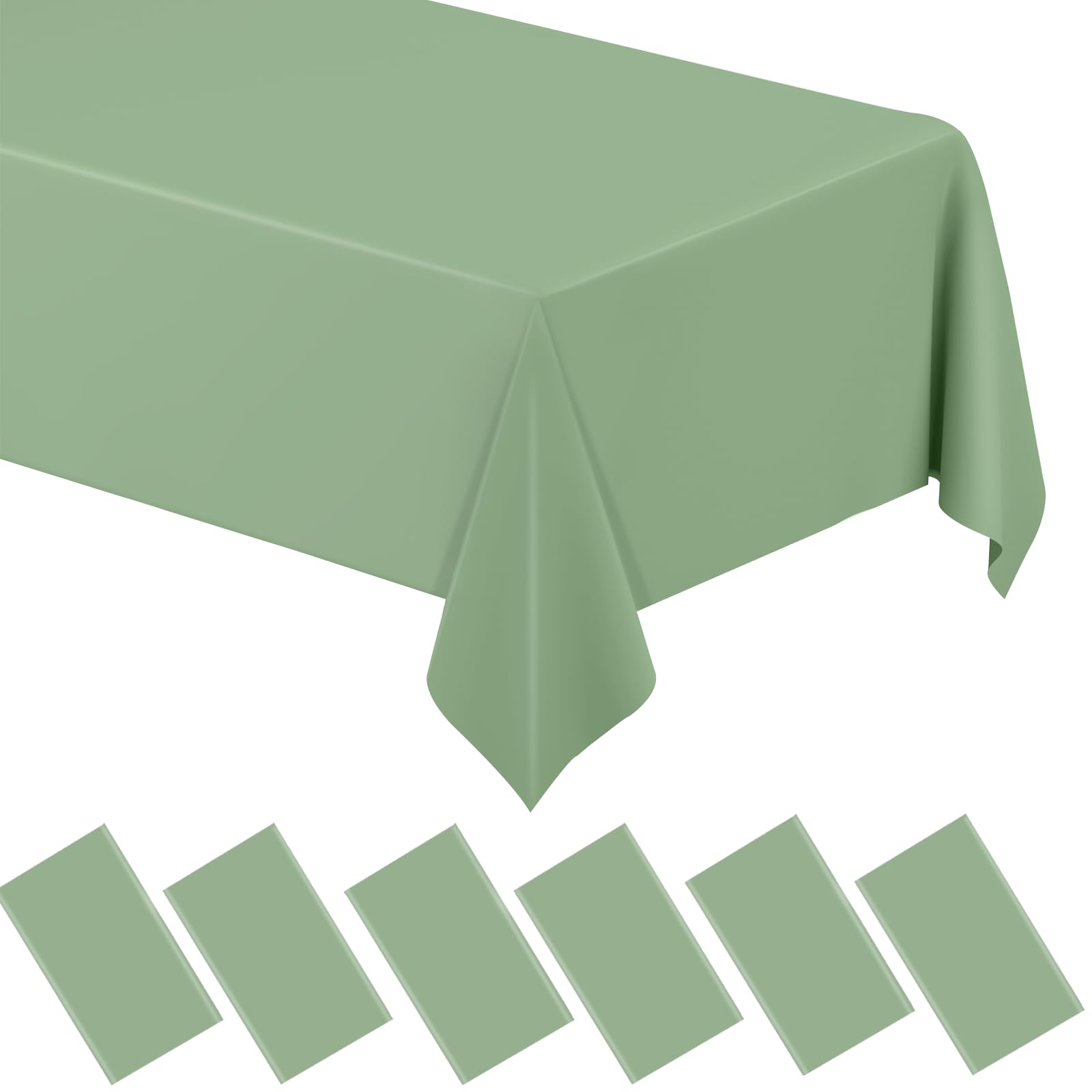 WNINK 6 Pcs Sage Green Plastic Tablecloth for Rectangle Tables Waterproof Green Disposable Table Cover Green Tablecloths for Birthday Wedding Bridal Shower Engagement Parties (54 x 108 Inch)