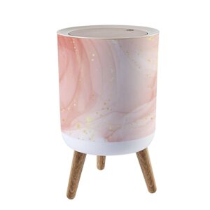 small trash can with lid for bathroom kitchen office diaper abstract dusty rose blush watercolor dots lines pastel pink marble bedroom garbage trash bin dog proof waste basket cute decorative