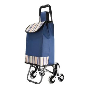 hand truck, moving cart with wheels, collapsible grocery cart，with removable bag and rolling personal trolley,standard (color : blue strips)