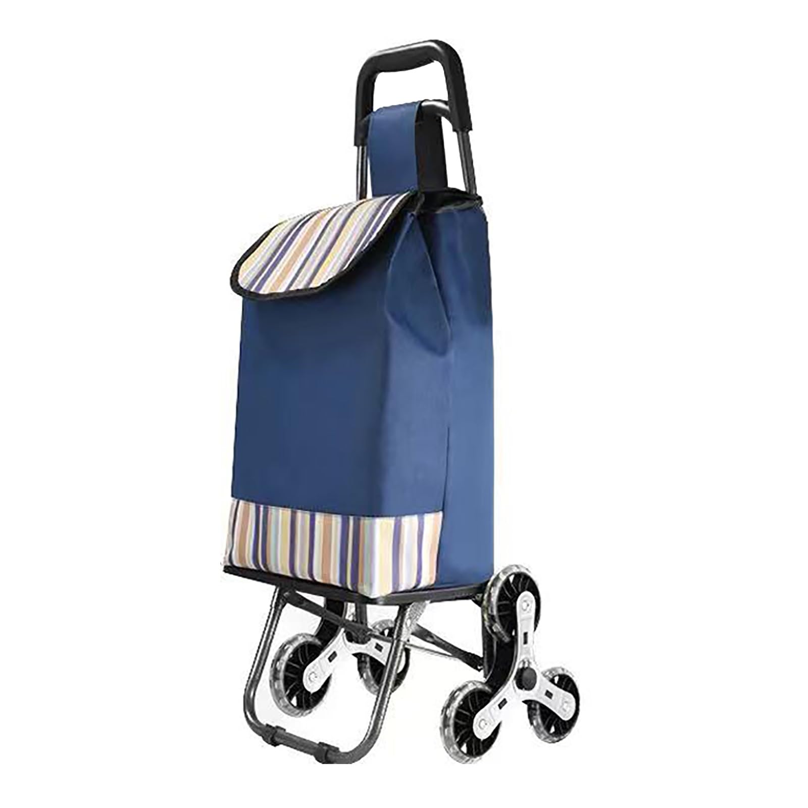 Hand Truck, Moving Cart With Wheels, Collapsible Grocery Cart，with Removable Bag And Rolling Personal Trolley,Standard (Color : Blue Strips)