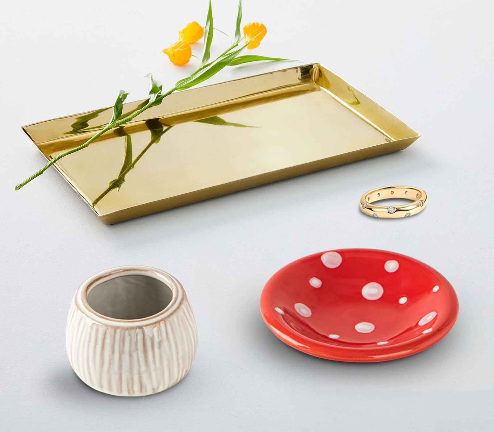 dgudgu Mushroom Ring Holder Jewelry Tray Red Ring Dish Ceramic Trinket Storage Jar Mini Engagement Ring Holder