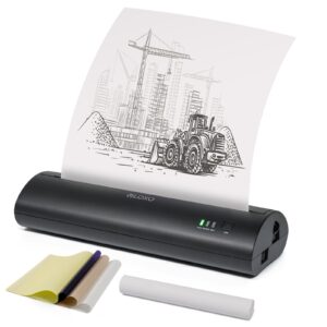 vloxo portable printer, cordless thermal printer mini inkless printer compatible with phone & pc tattoo stencil printer for travel, home, office, with thermal paper and 10pcs transfer paper