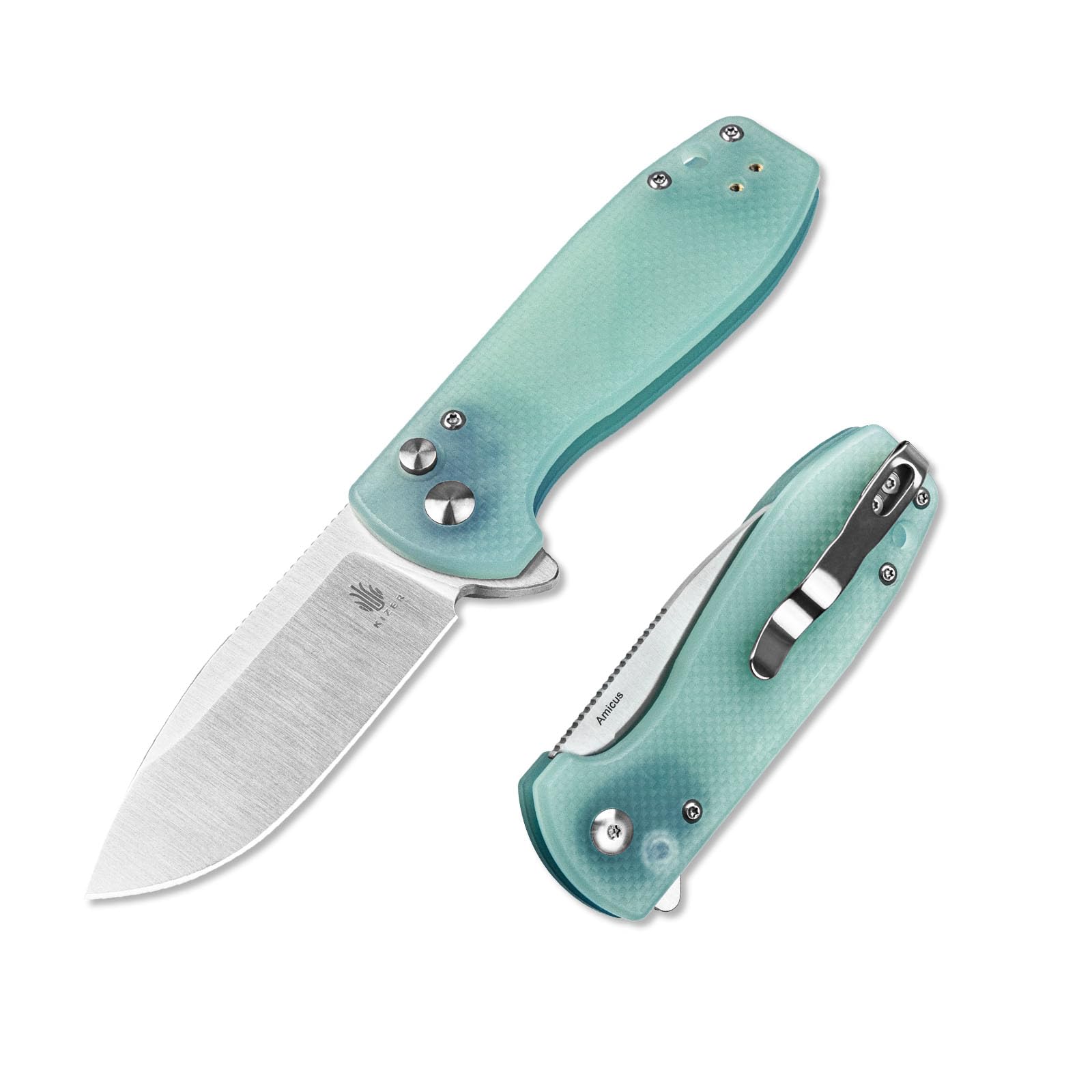 Kizer Amicus EDC Knife, 2.95 Inches Satin 9Cr18MoV Steel Blade Knife, G10 Handle Pocket Knife with Reversible Deep Carry Clip L3002A2, Natural