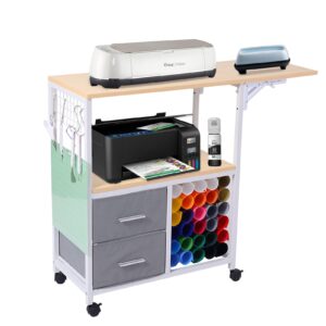 organization and storage cart compatible with cricut machines，rolling craft storage removable vinyl holders and drawer, crafting desk with storage for craft room