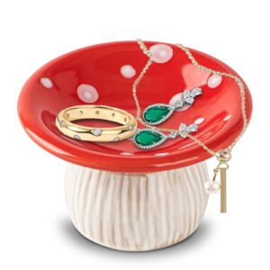 dgudgu Mushroom Ring Holder Jewelry Tray Red Ring Dish Ceramic Trinket Storage Jar Mini Engagement Ring Holder