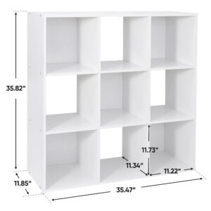 Nouva 9 Cube Storage Organizer Shelf with 5 Removable Back Panels Freestanding 3-Tier Open Wood Bookshelf for Home, Office, Bedroom, Living Room, White