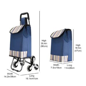 Hand Truck, Moving Cart With Wheels, Collapsible Grocery Cart，with Removable Bag And Rolling Personal Trolley,Standard (Color : Blue Strips)