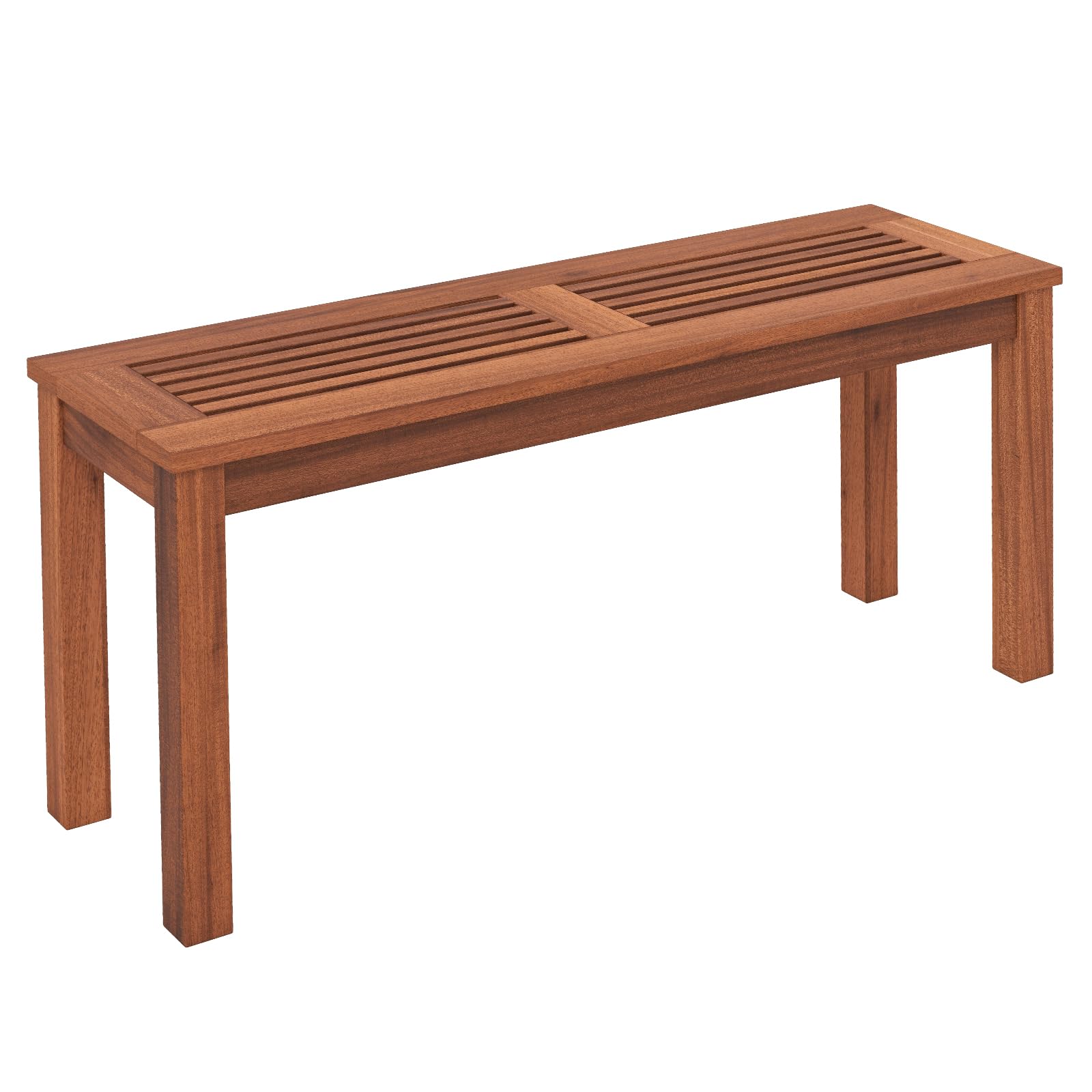 Tangkula Patio Wood Bench, 2-Person Solid Wood Bench with Slatted Seat, 39.5" Long Loveseat with Stable Wood Frame, Indoor Outdoor Dining Bench for Backyard, Poolside, Entryway (1)