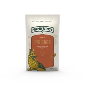 hank & roy all-natural, single-ingredient pig ears for dogs, long lasting, easily digestible whole pig ear dog treats, antibiotic and hormone free, individually wrapped for odor control and freshness