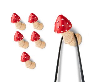 dgudgu mushroom wall hooks 5 pack decorative coat hooks wall mounted red hat hooks heavy duty entryway decor wall hangers for hanging towels, clothes, bags