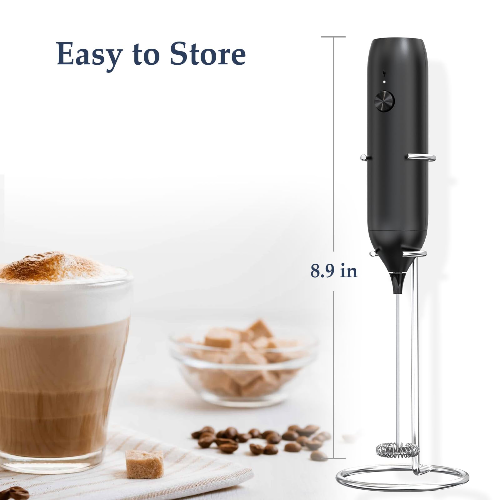 COKUNST Electric Milk Frother Handheld Rechargeable USB C, Powerful Milk Frother with Stand, Mini Drink Mixer Electric Handheld, Durable Whisk Coffee Milk Frother for Cappuccino, Latte, Hot Chocolate